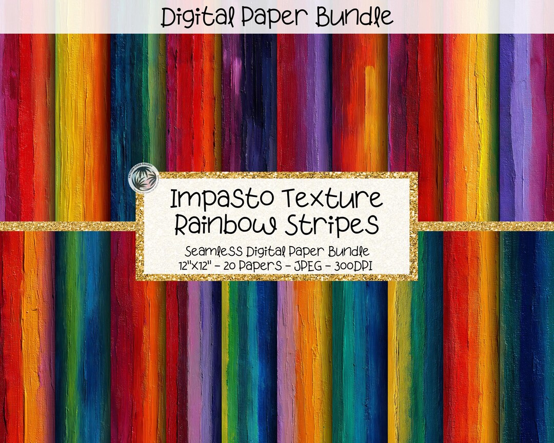 Rainbow Stripes Digital Paper Bundle, Seamless Impasto Acrylic ...