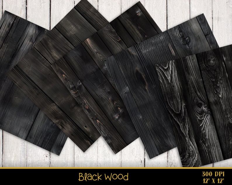Black Wood Textures Digital Paper, Seamless Rustic Wood Digital Paper ...