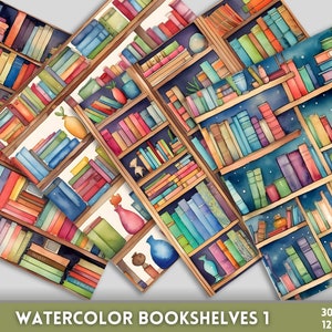 Bookshelf Digital Paper Pack - Set of 20 High-quality, Instant Download ...