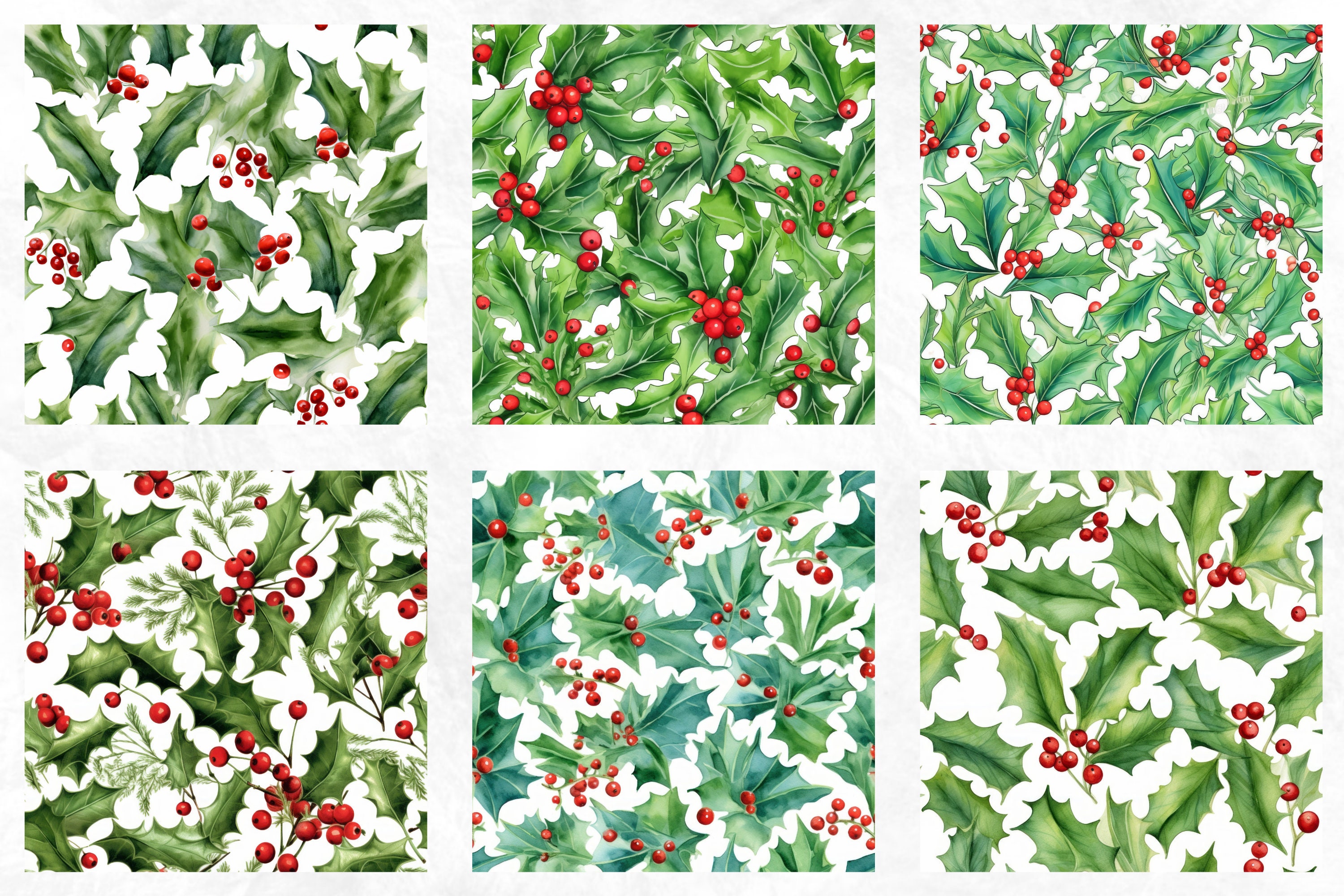 Holly Backgrounds Seamless Watercolor Patterns, Holly Foliage Square ...