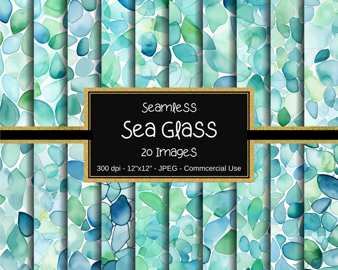 Sea Glass Seamless Pattern, Watercolor Sea Glass Seamless Digital Paper ...