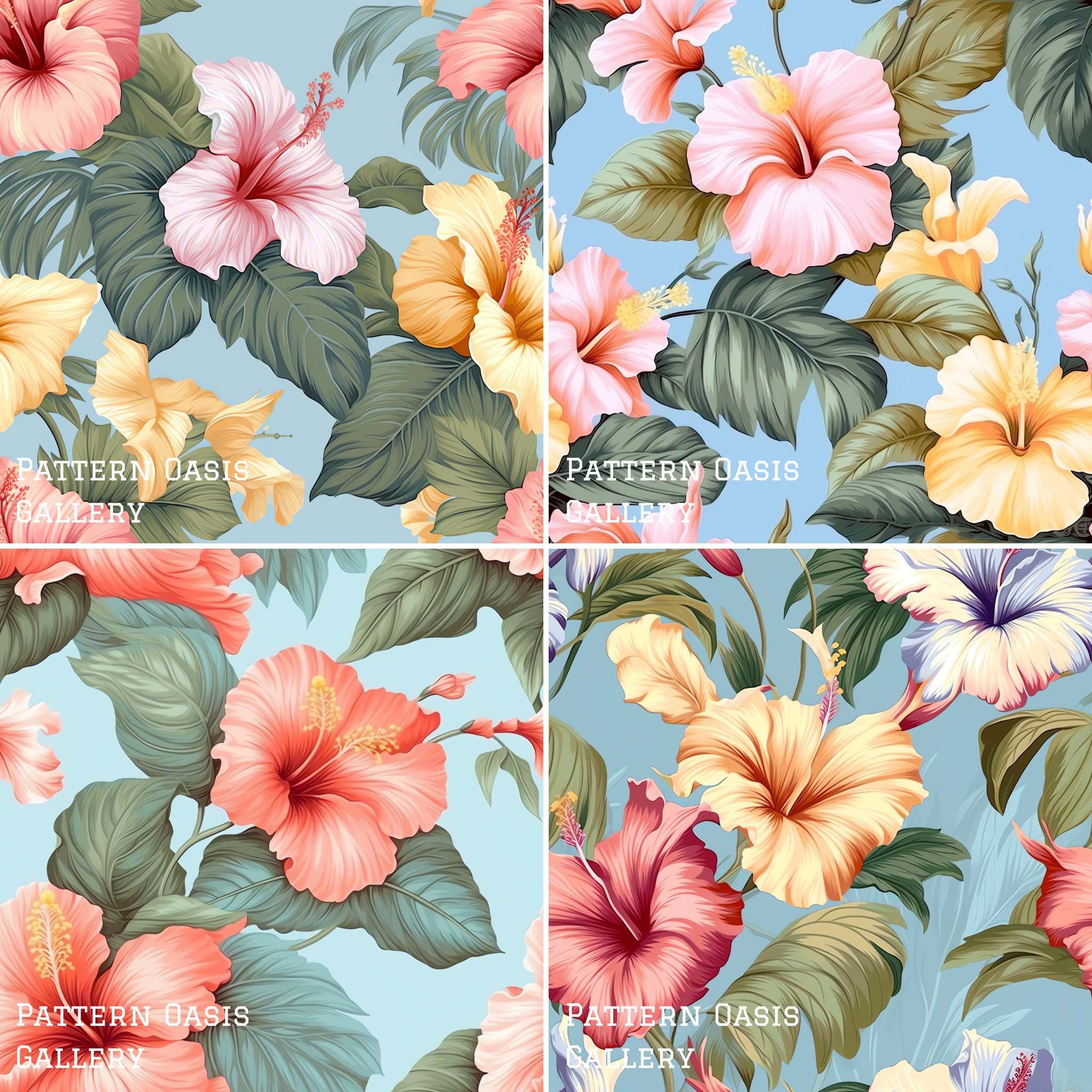 Cute Hibiscus Seamless Patterns, Hibiscus Digital Paper, Floral Pattern ...