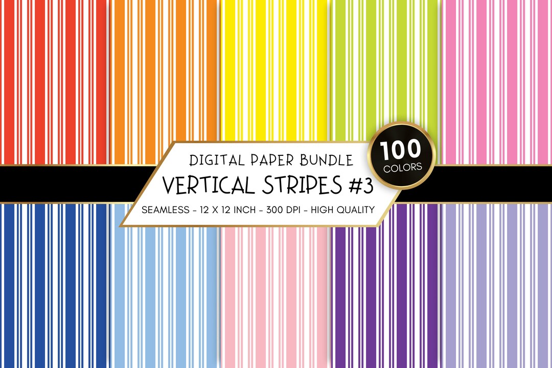 100 Colors Vertical Stripes Digital Paper, Seamless Colorful Striped ...