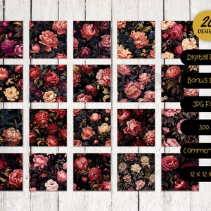 Baroque Peony Seamless Digital Papers, Seamless Dark Floral Backgrounds ...