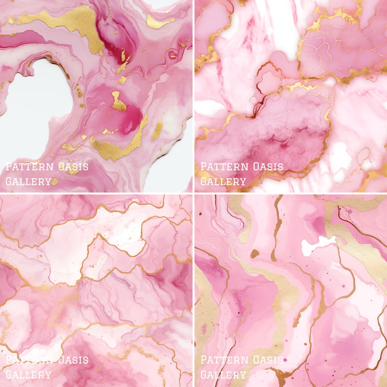 Pink and Gold Marble Seamless Digital Paper, Pink Marble Textures With ...