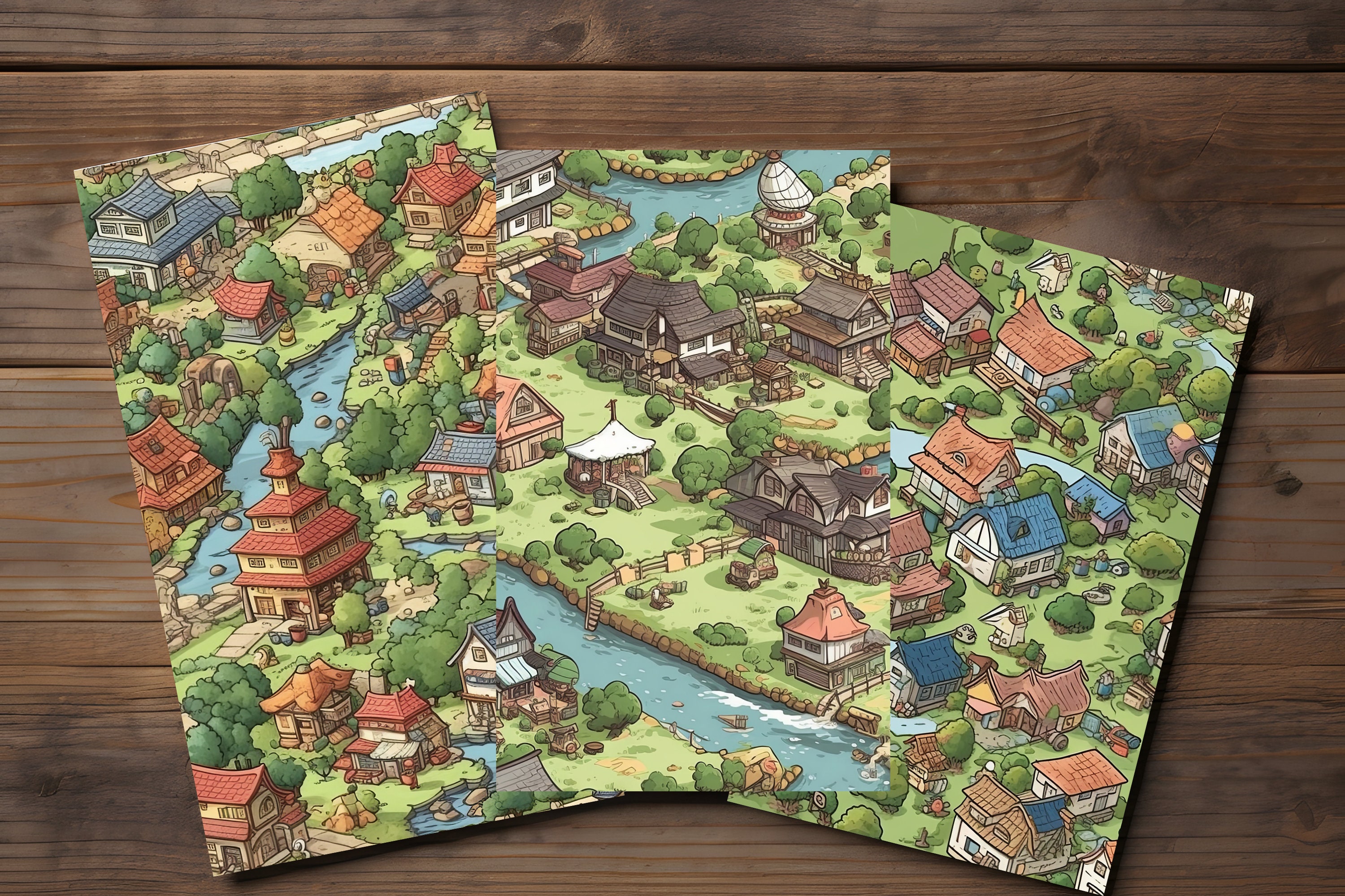 Anime Style Village Seamless Background Patterns, Landscapes, Printable ...