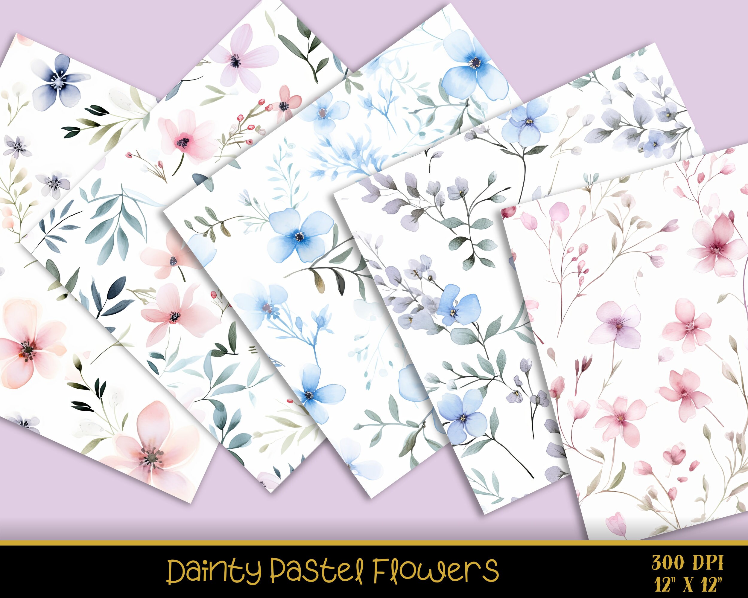 Dainty Pastel Flowers Seamless Digital Papers, Floral Watercolor ...
