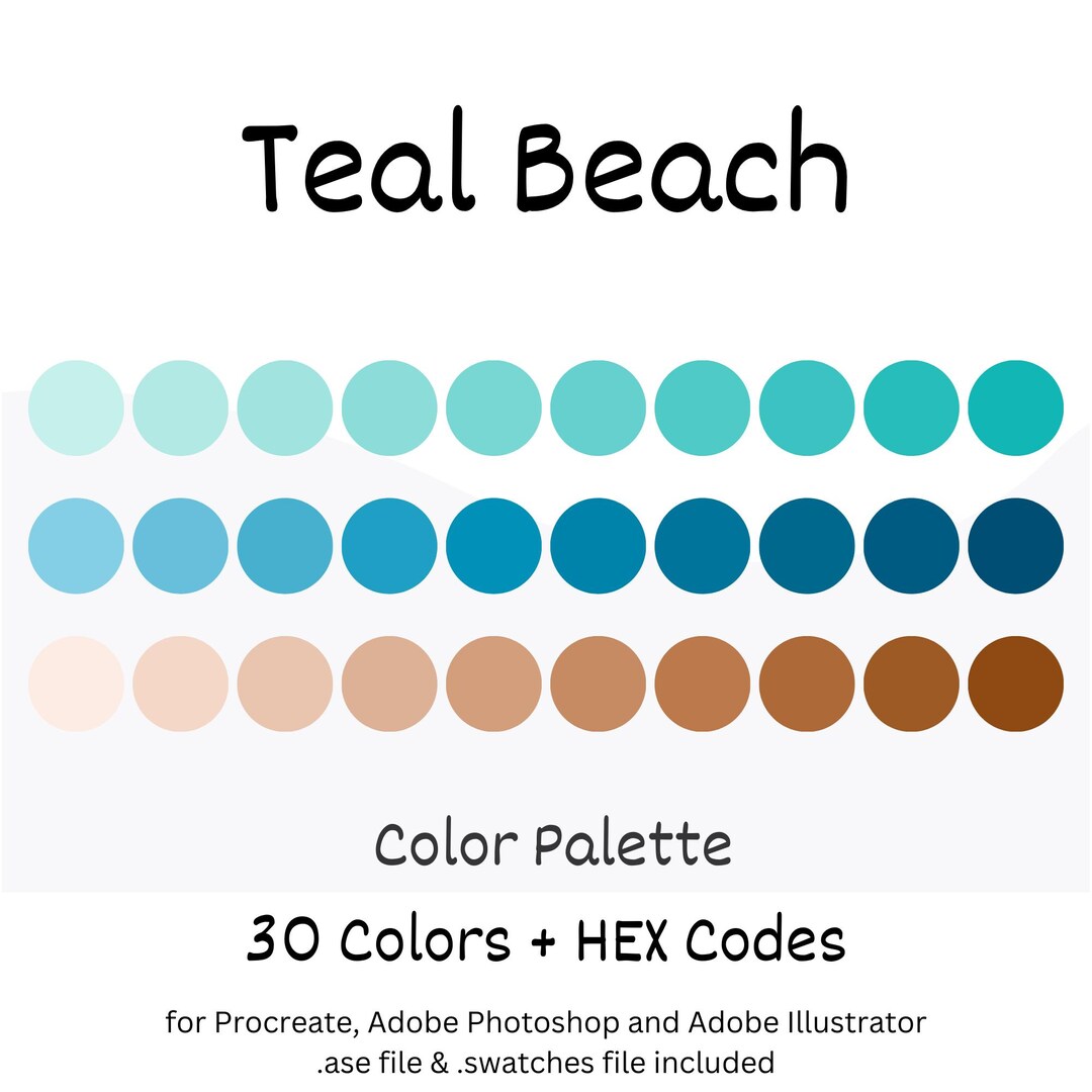 Teal Beach Digital Color Palette, iPad Procreate, Adobe Photoshop ...