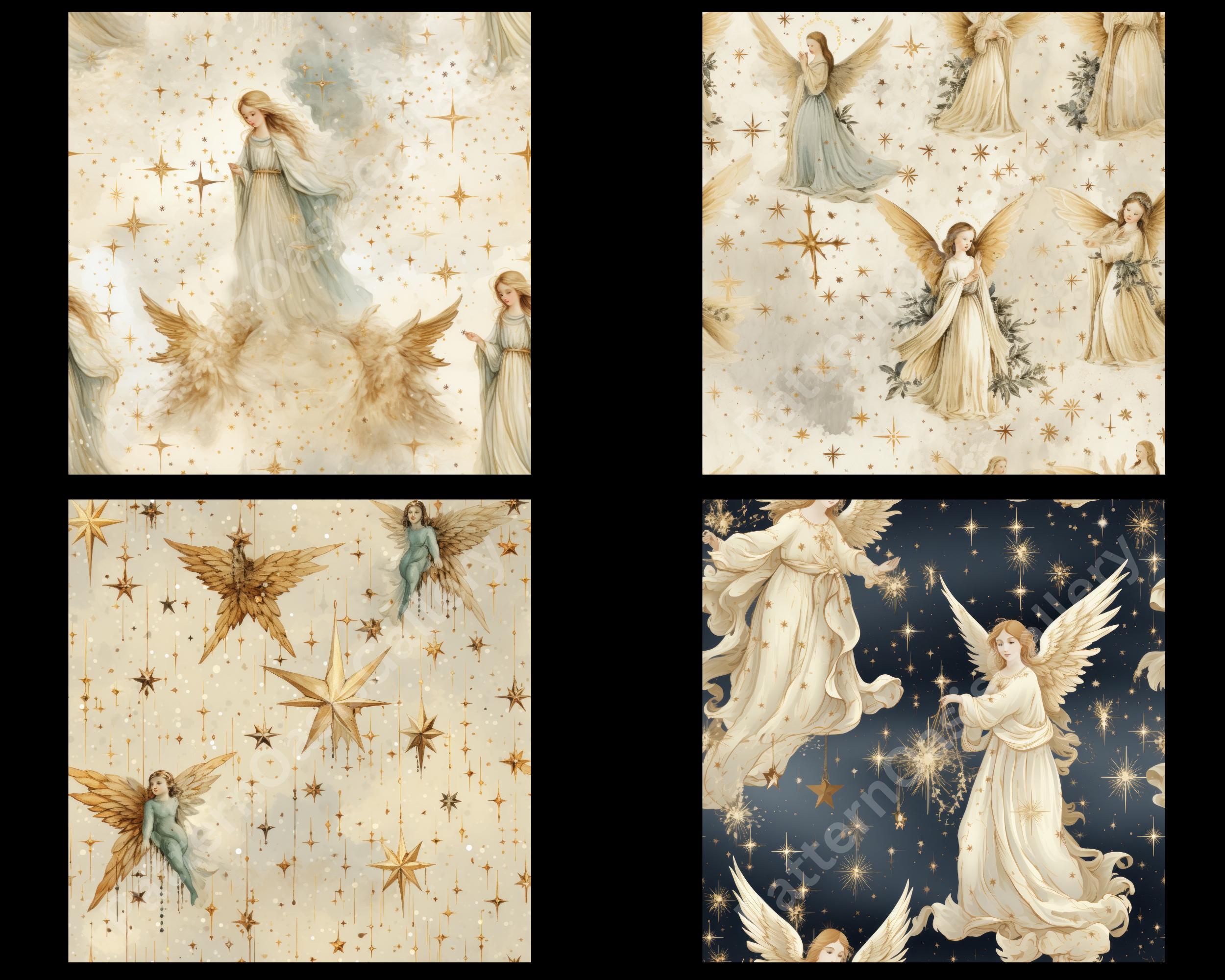 Angels and Stars Vintage Digital Paper Pack - Set of 20, Instant ...
