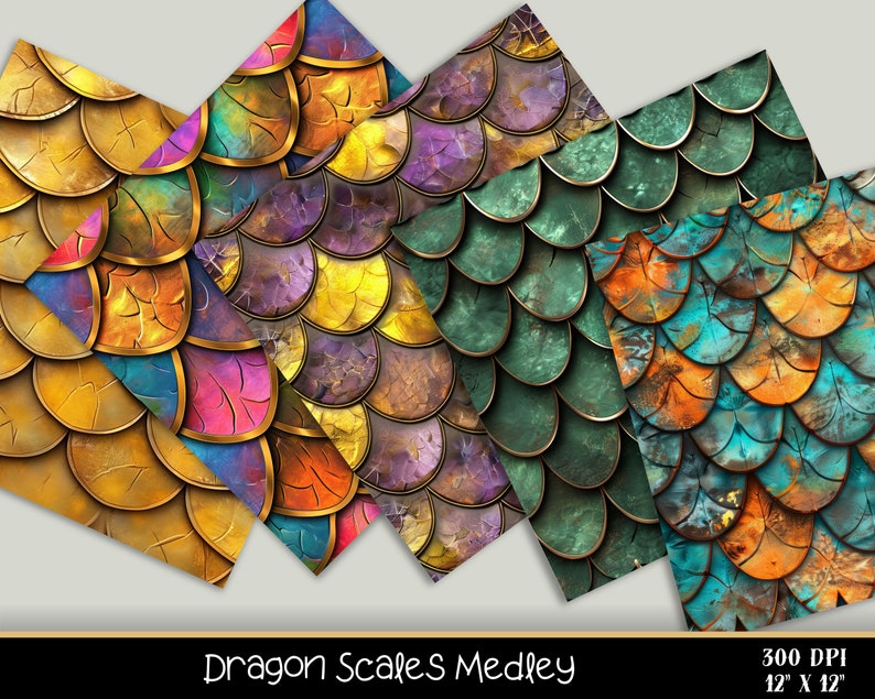 Dragon Scales Seamless Digital Paper, Dragon Scales Bundle Medley ...