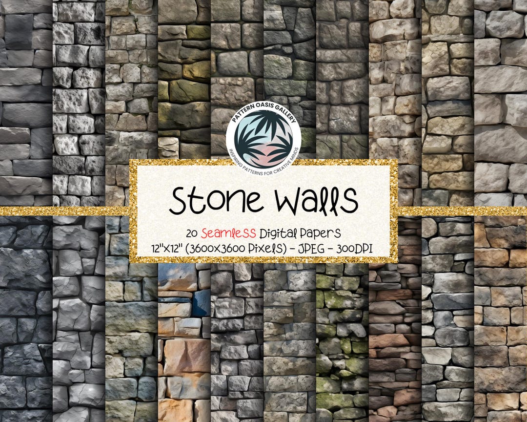 20 Stone Walls Seamless Patterns - Instant Download, Commercial Use ...
