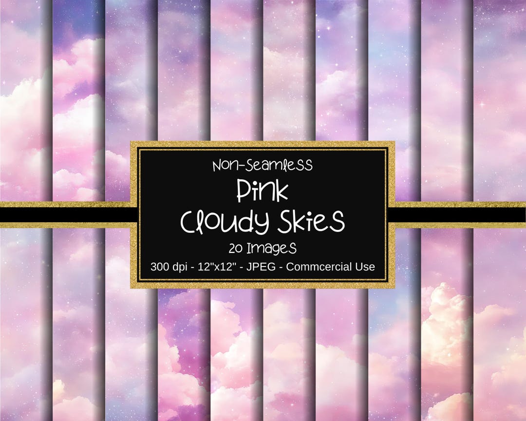 Pink Cloudy Skies Digital Paper, Stars and Clouds, Galaxy Textures, 12 ...