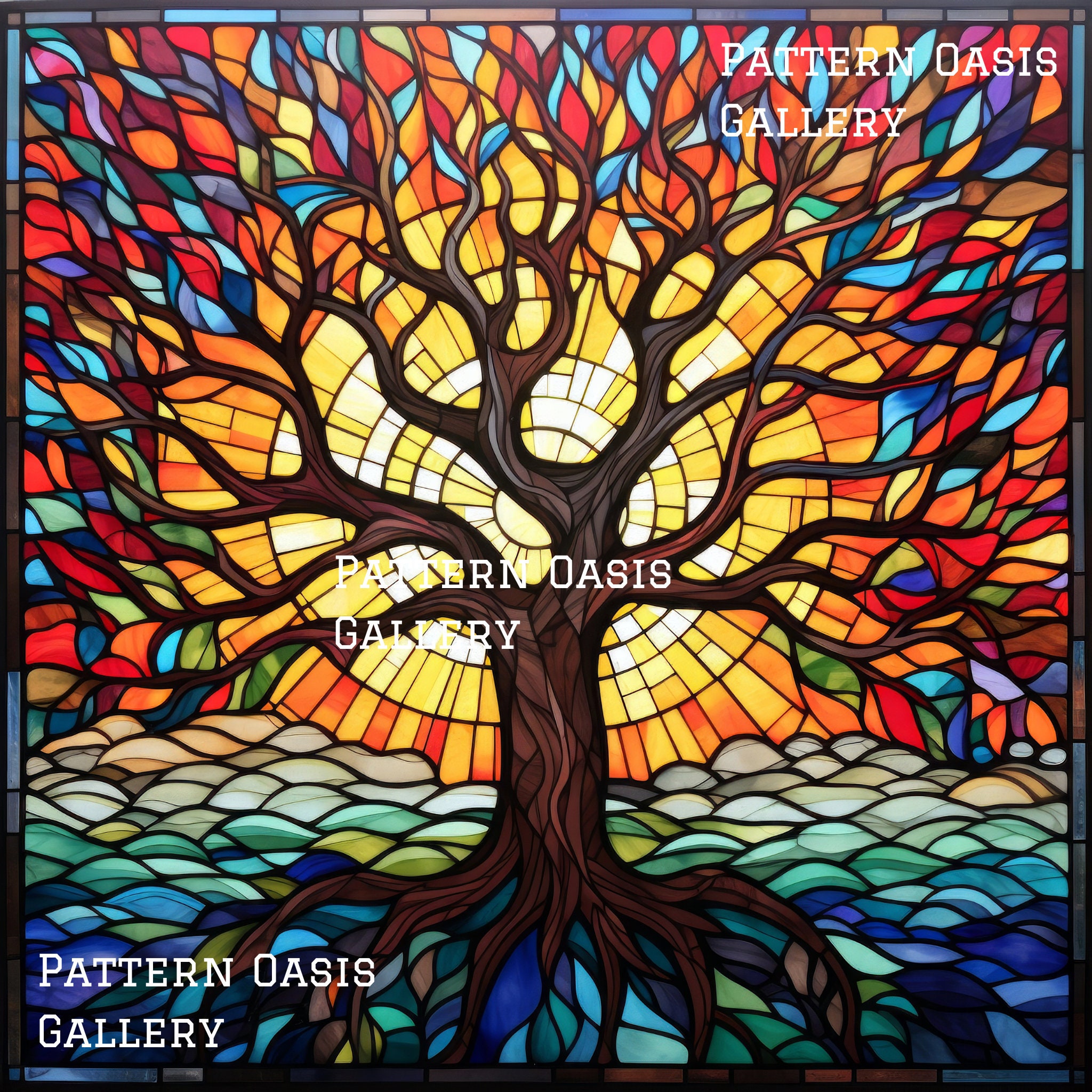 Stained Glass Tree of Life Digital Paper, Trees Stained Glass ...