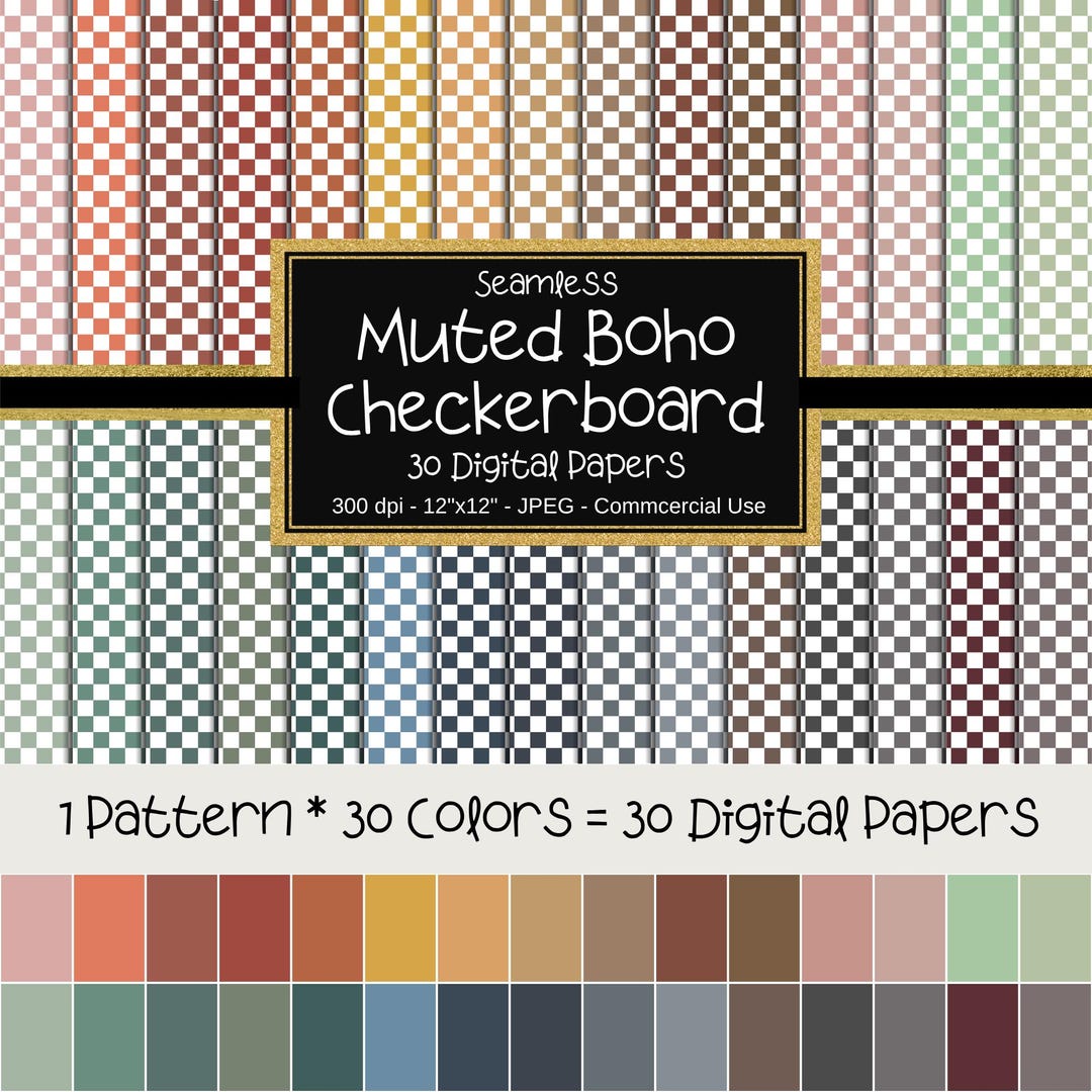 Boho Checkerboard Digital Paper Pack, Muted Colors (12"x12") - Etsy