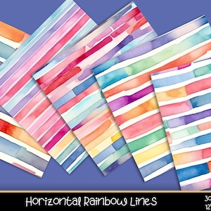 Rainbow Watercolor Horizontal Lines - Commercial Use, Colorful Stripes ...