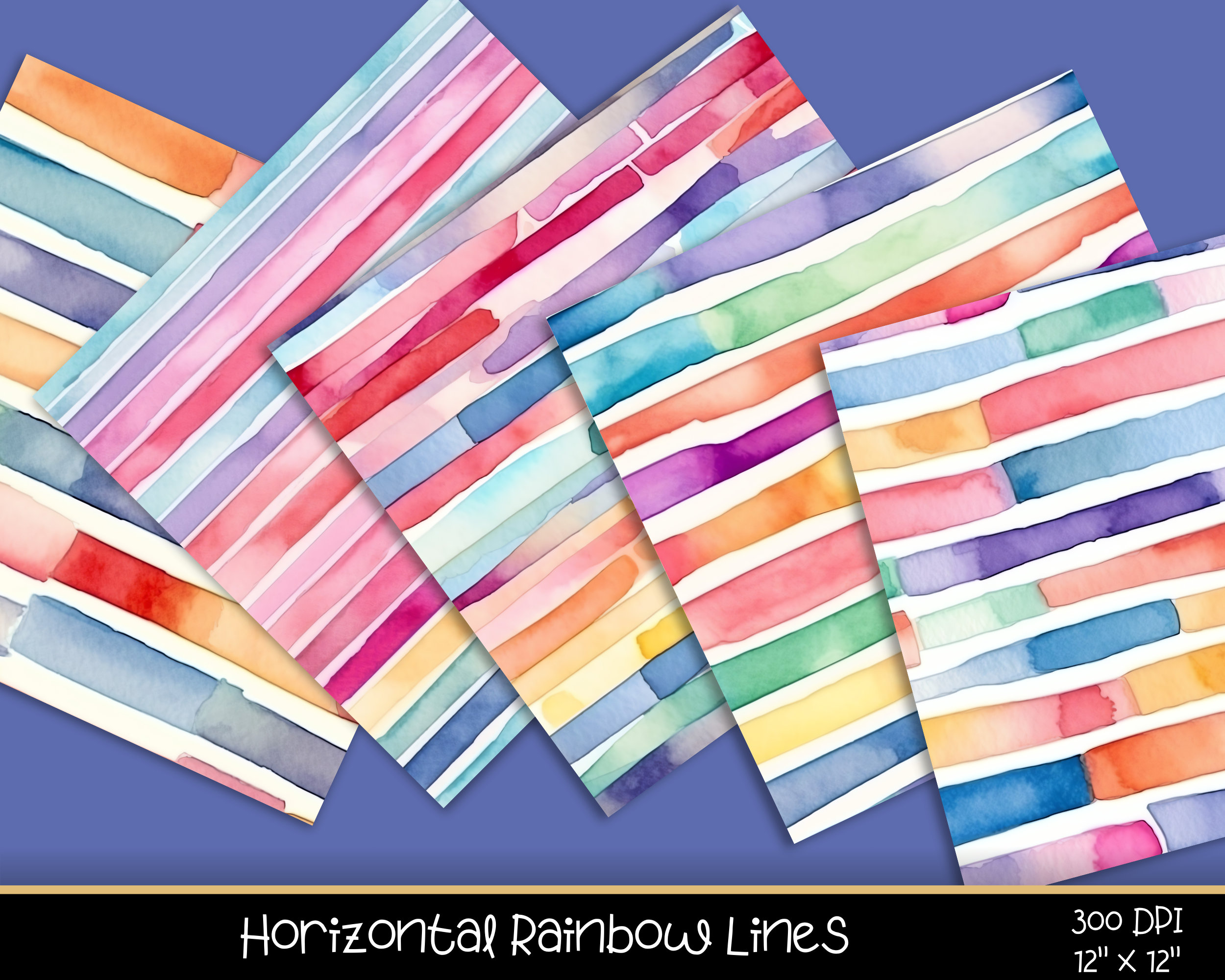 Rainbow Watercolor Horizontal Lines - Commercial Use, Colorful Stripes ...