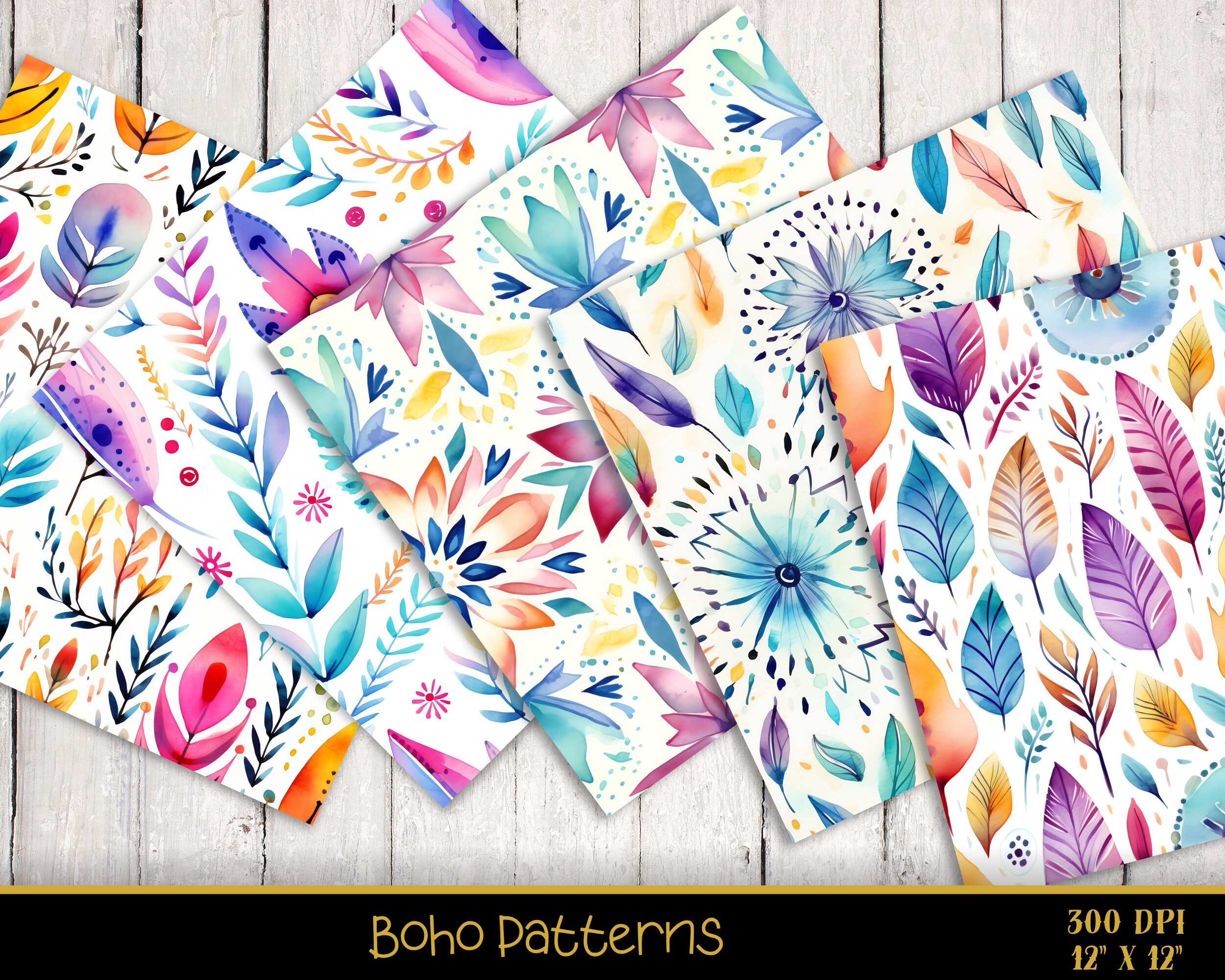 Watercolor Boho Seamless Patterns, Boho Digital Paper, Scrapbooking ...