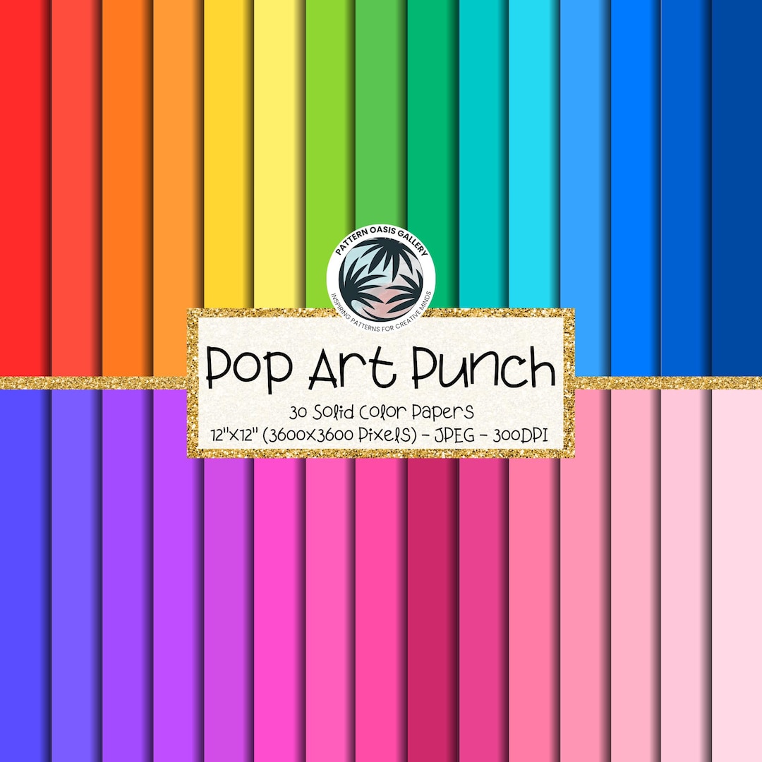 Pop Art Solid Color Printable Paper, Rainbow Bright Backgrounds, Neon ...