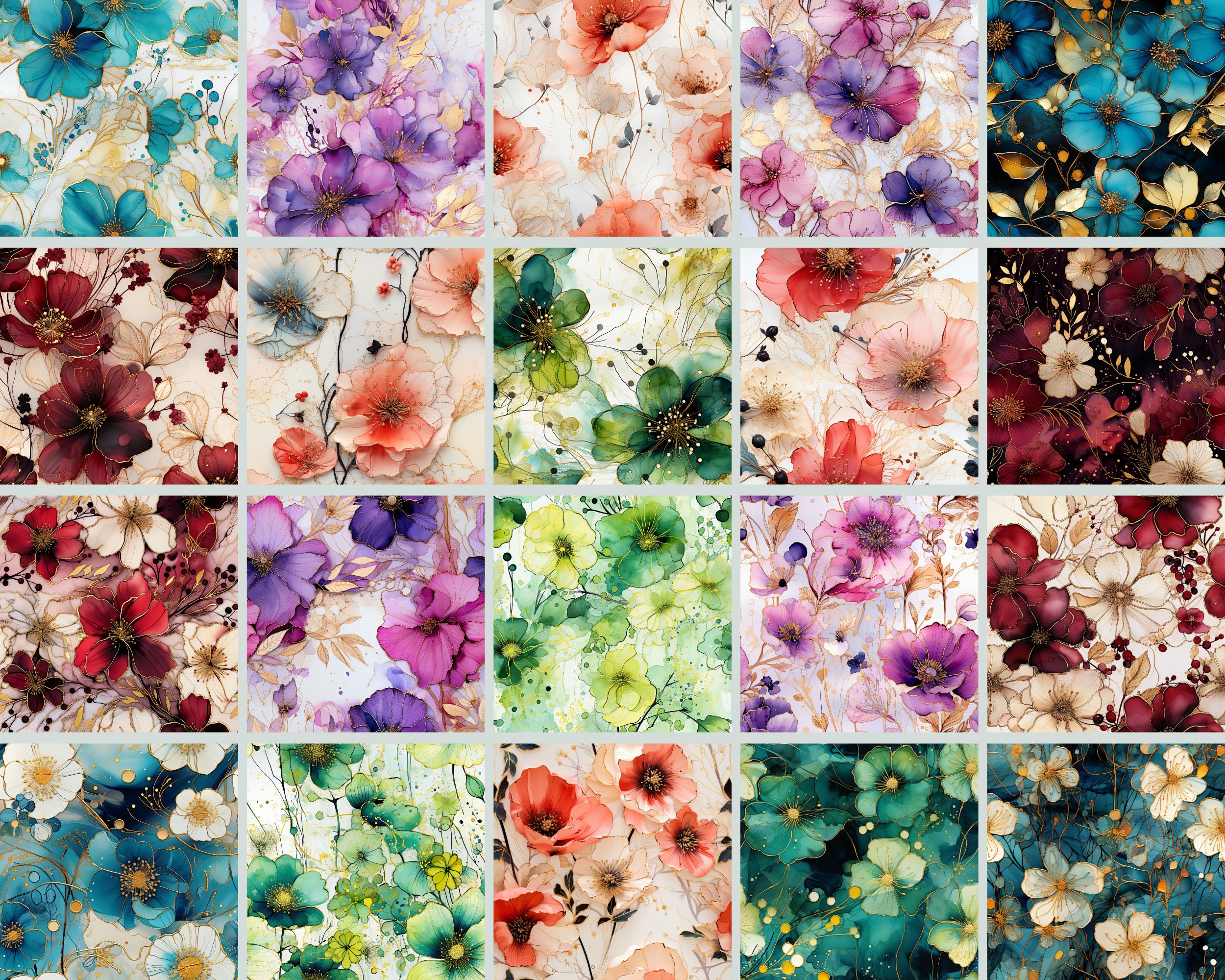 Alcohol Ink Flowers Seamless Digital Paper, Floral Background, 20 ...