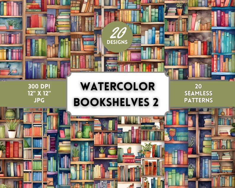 Bookshelf Digital Paper Pack Set of 20 High-quality, Instant Download ...