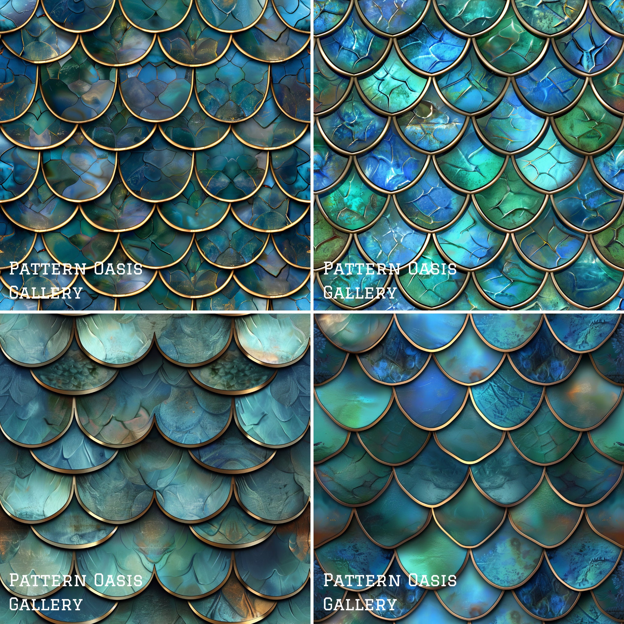 Dragon Scales Seamless Digital Paper, Blue and Green Bronze Dragon ...
