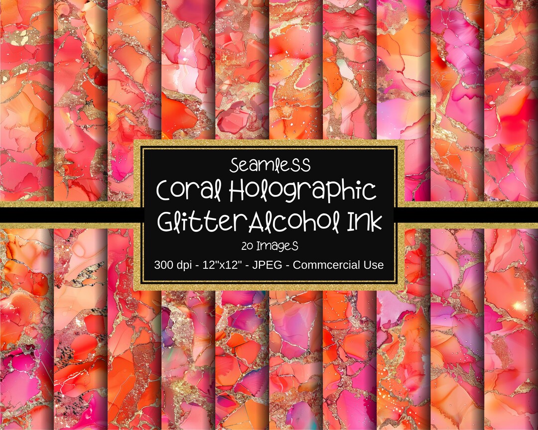 Glitter Alcohol Ink SEAMLESS Patterns, Coral Alcohol Ink Digital Paper ...