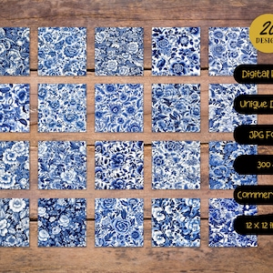Blue and White Porcelain Seamless Pattern, Blue Delft Digital Paper, 12 ...