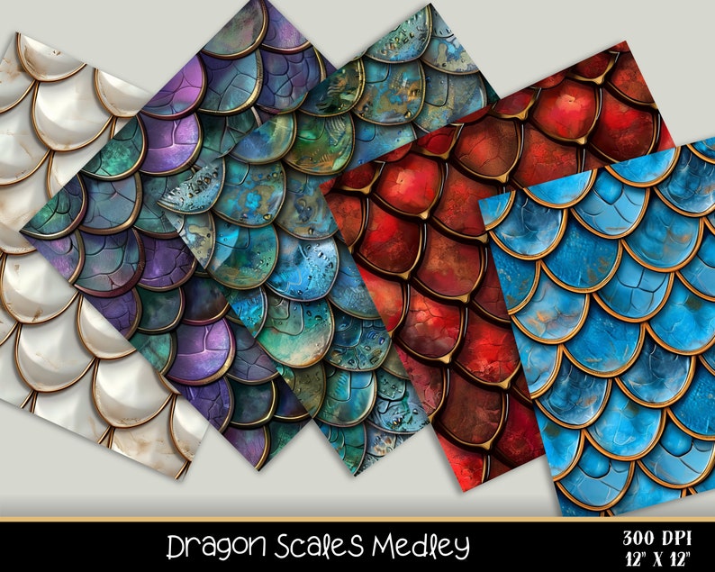 Dragon Scales Seamless Digital Paper, Dragon Scales Bundle Medley ...