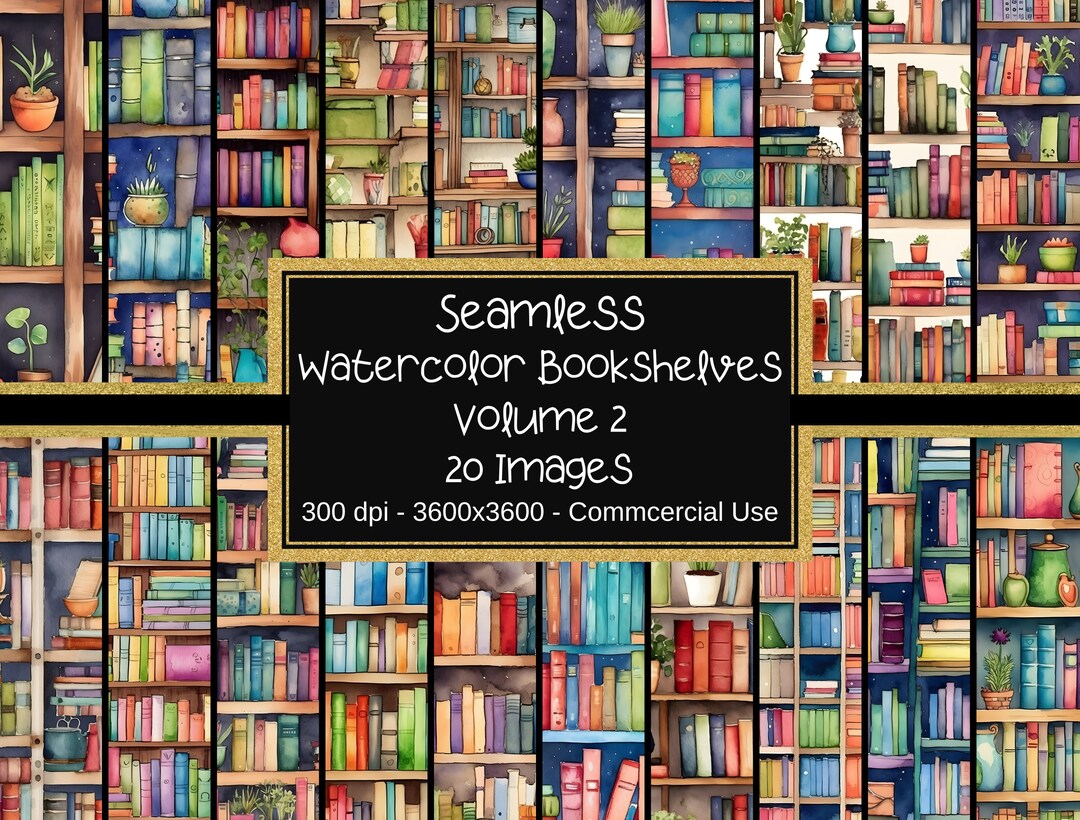 Bookshelf Digital Paper Pack - Set of 20 High-quality, Instant Download ...