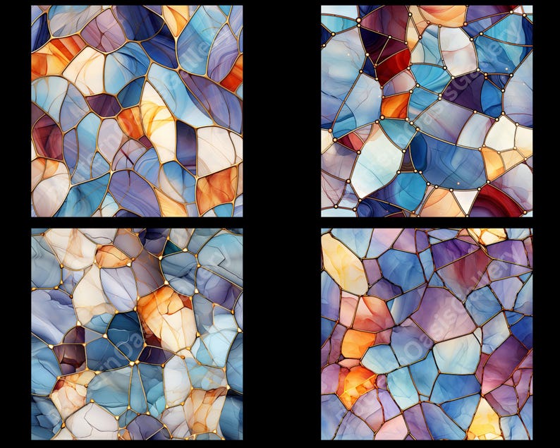 Stained Glass Seamless Patterns, Vibrant Sublimation (digital Download ...