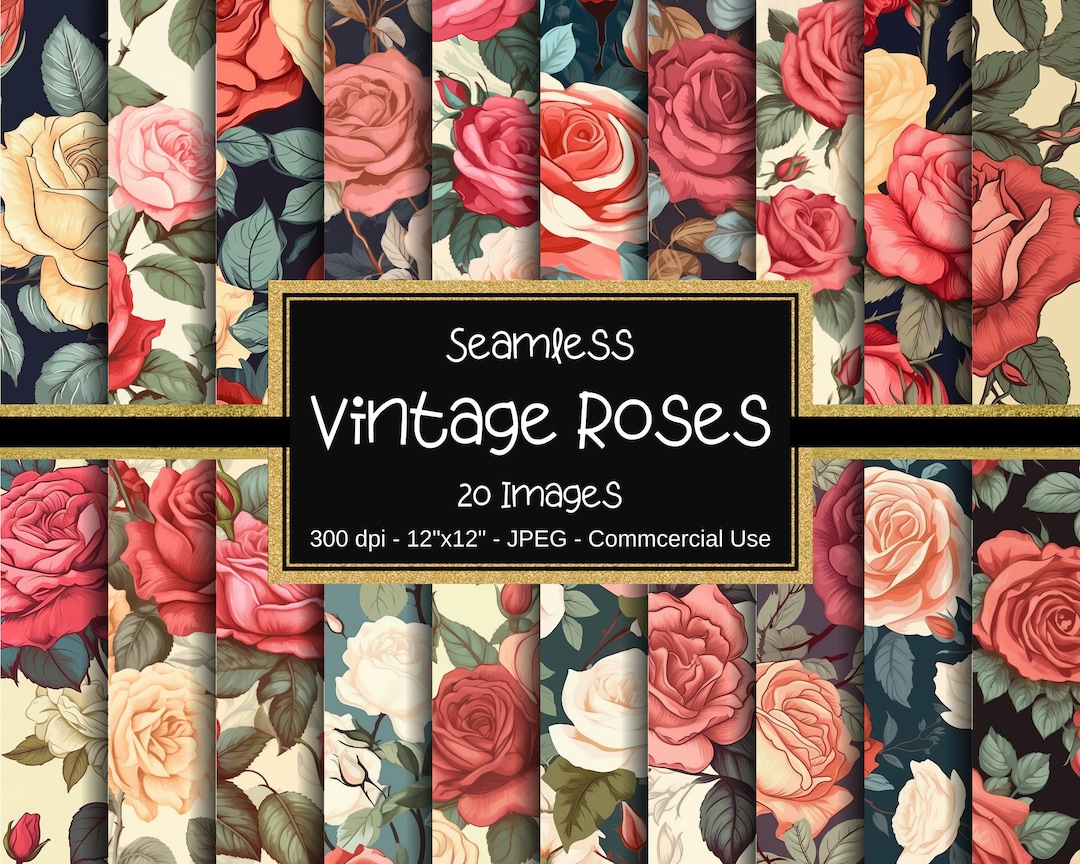 Roses Seamless Digital Paper, Vintage Roses Seamless Patterns, 20 ...