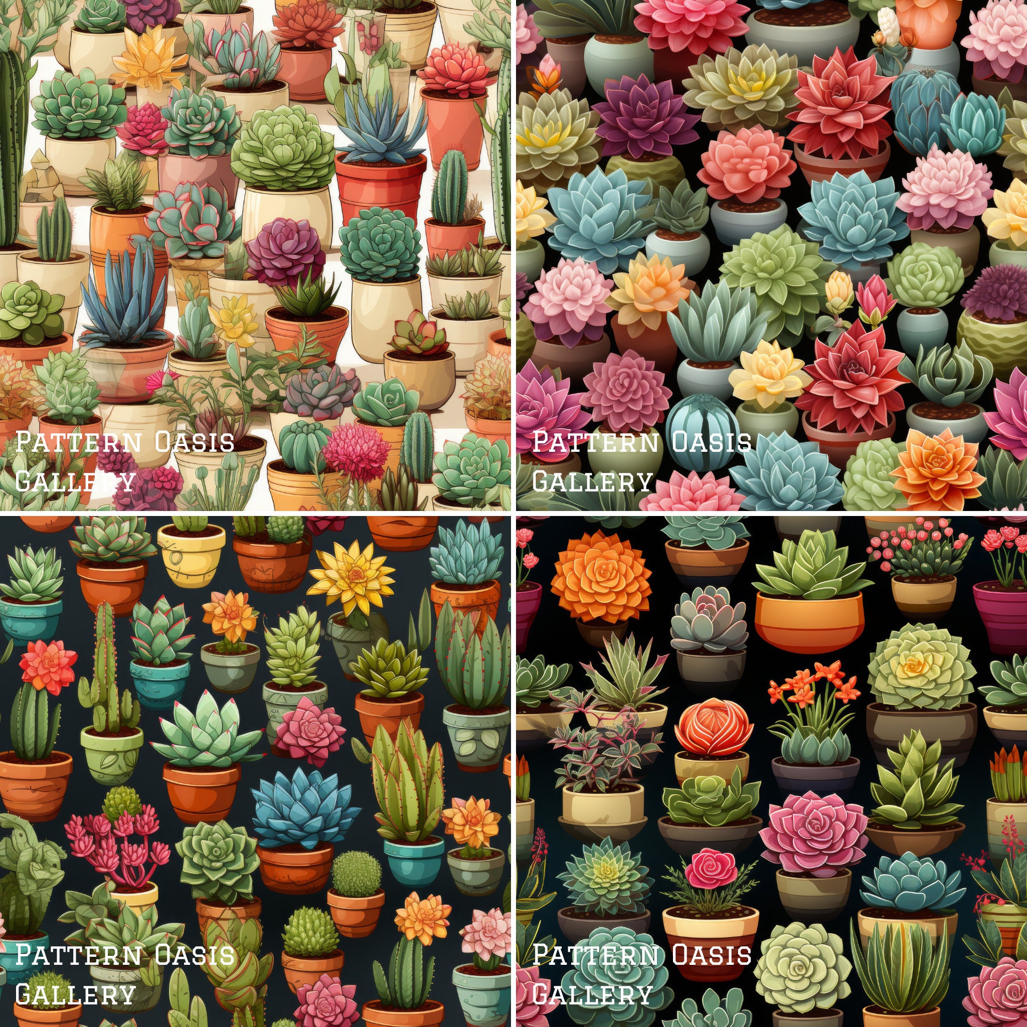 Watercolor Succulents Seamless Patterns, Succulents Digital Paper, 20 ...