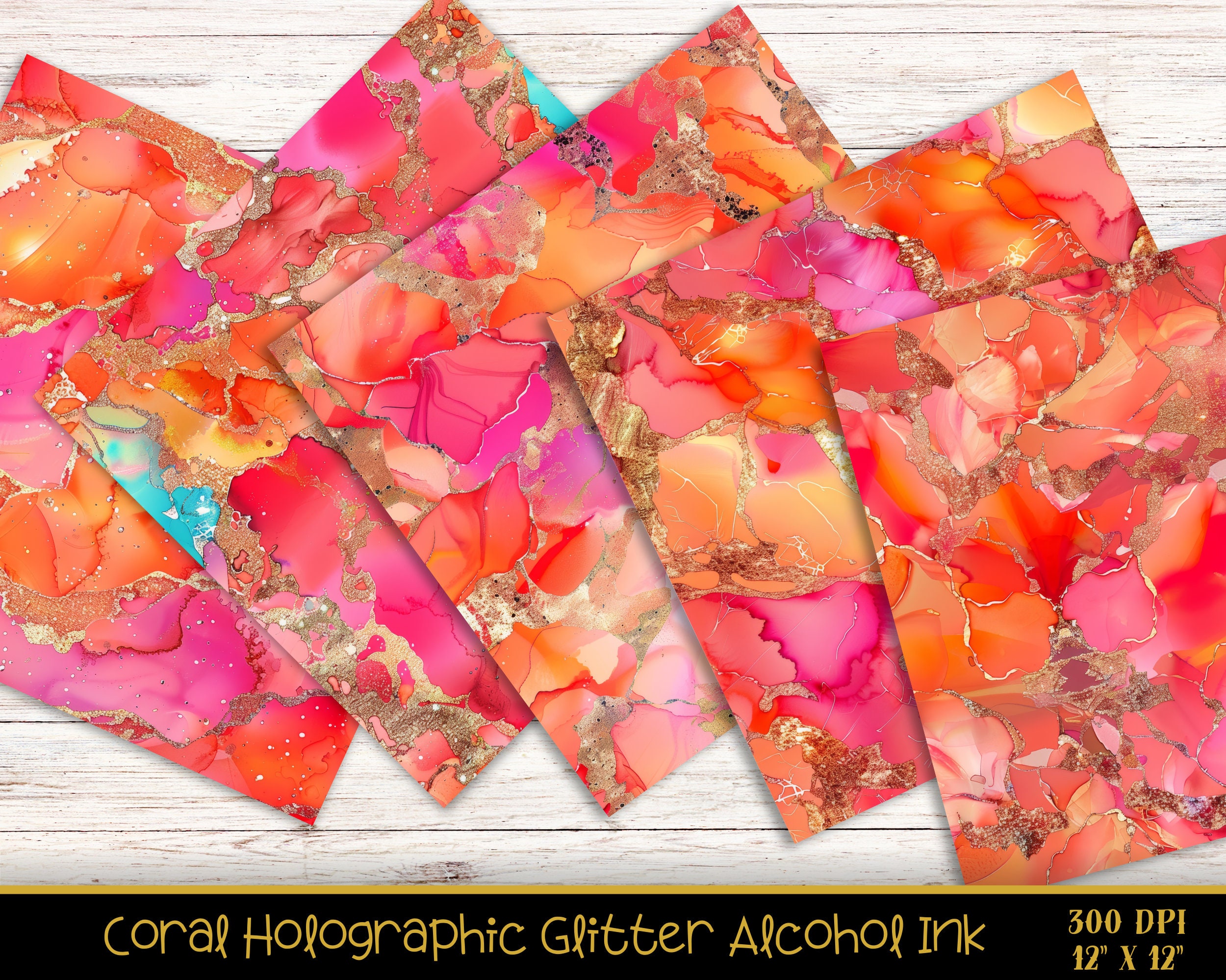 Glitter Alcohol Ink SEAMLESS Patterns, Coral Alcohol Ink Digital Paper ...
