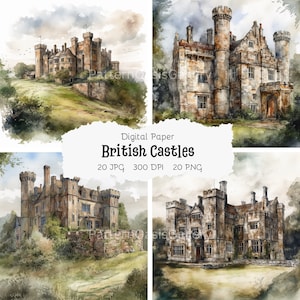 20 British Castles Clipart, Medieval Clipart, Castle Landscape ...