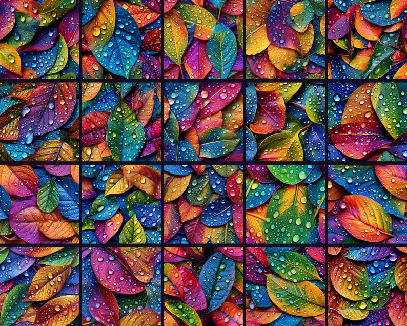 Rainbow Colored Leaves Seamless Digital Paper, Water Drops 12x12, 20 ...