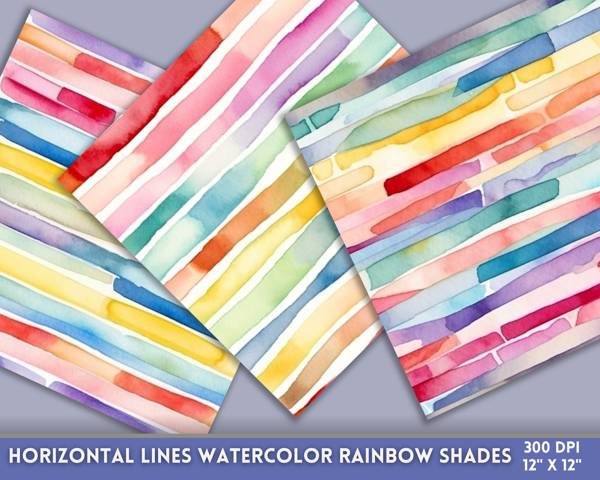 Rainbow Watercolor Horizontal Lines Commercial Use, Colorful Stripes ...