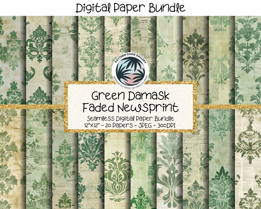 Damask Digital Paper Bundle, Seamless Vintage Grunge Pattern ...