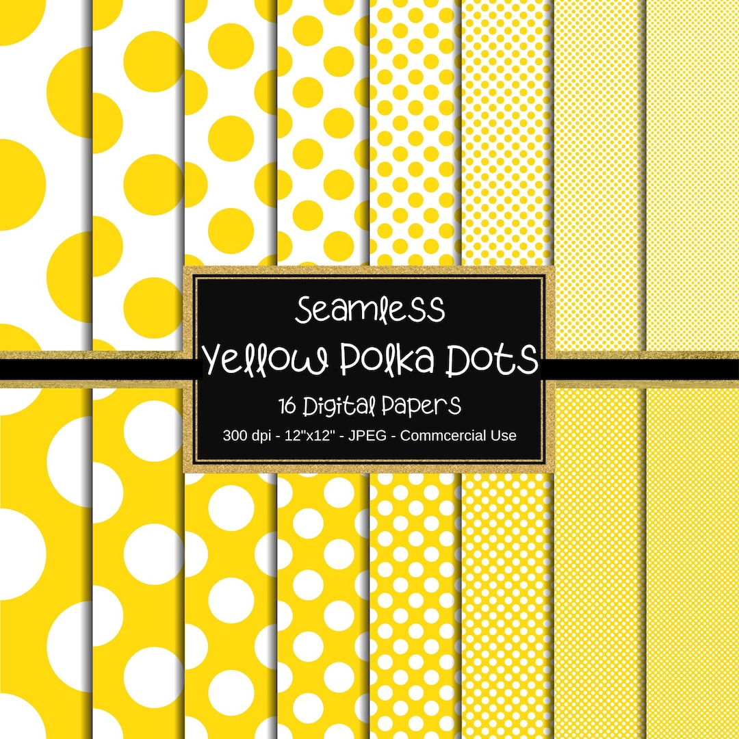 Yellow Polka Dot Seamless Digital Paper, 12"x12", 16 Papers, Small ...