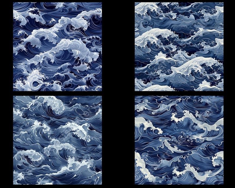 Japanese Waves Seamless Digital Paper, Japanese Waves Patterns, 12"x12 ...