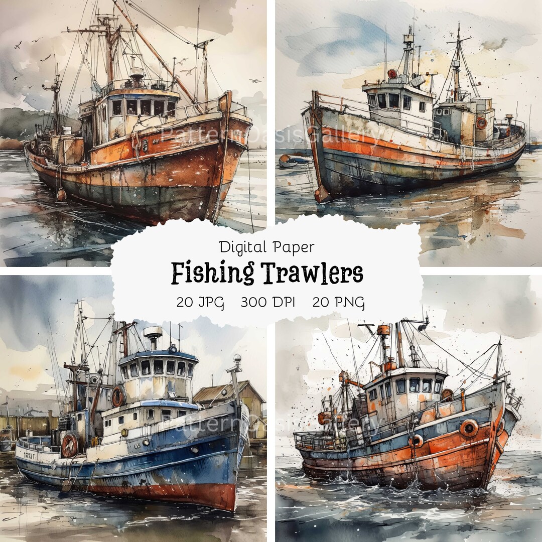 20 High Quality Designs of Fishing Trawlers Clip Art, Jpgs, Journaling ...