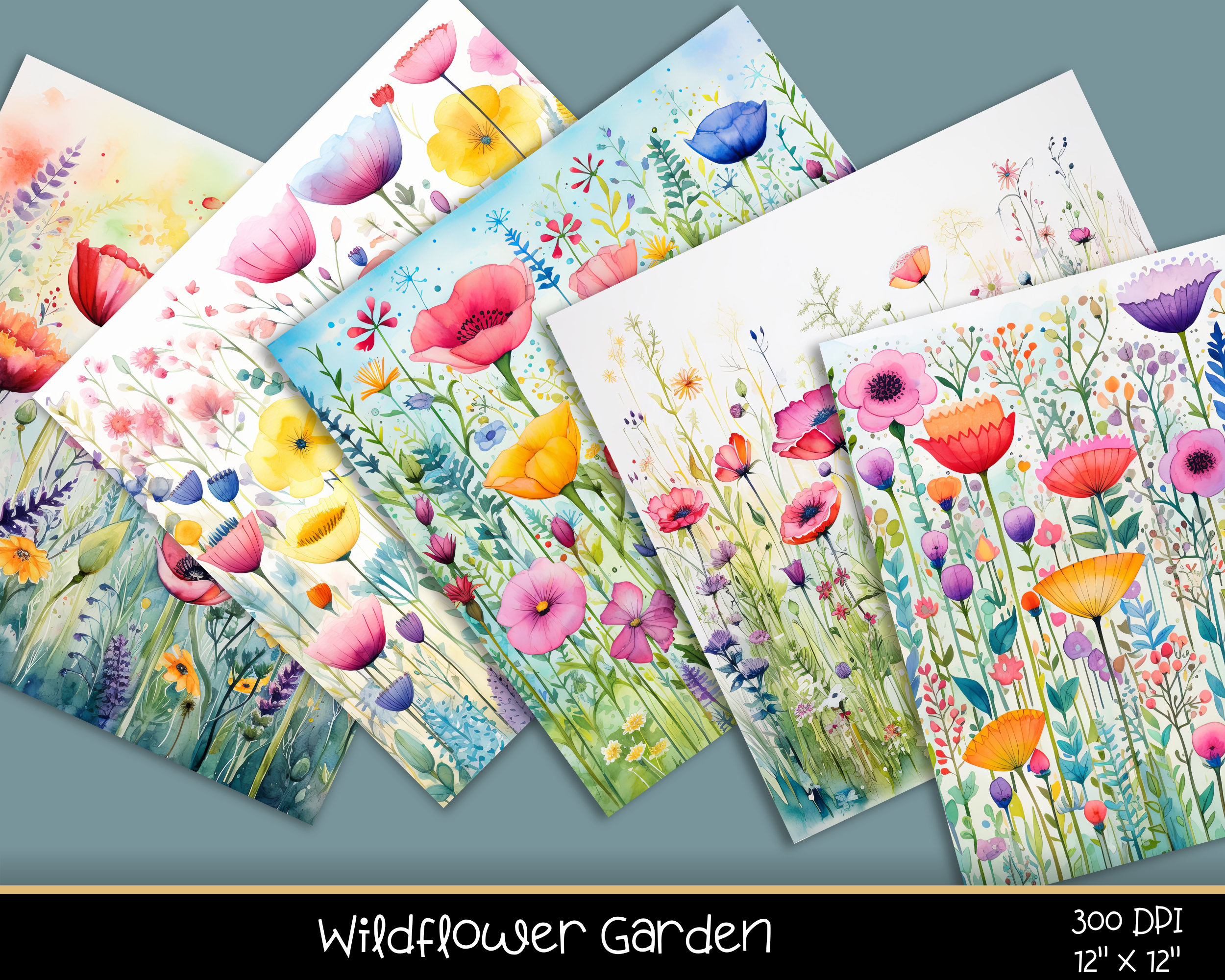 Flowers Digital Paper, Watercolor Flower, 12x12, 20 Images, Floral ...