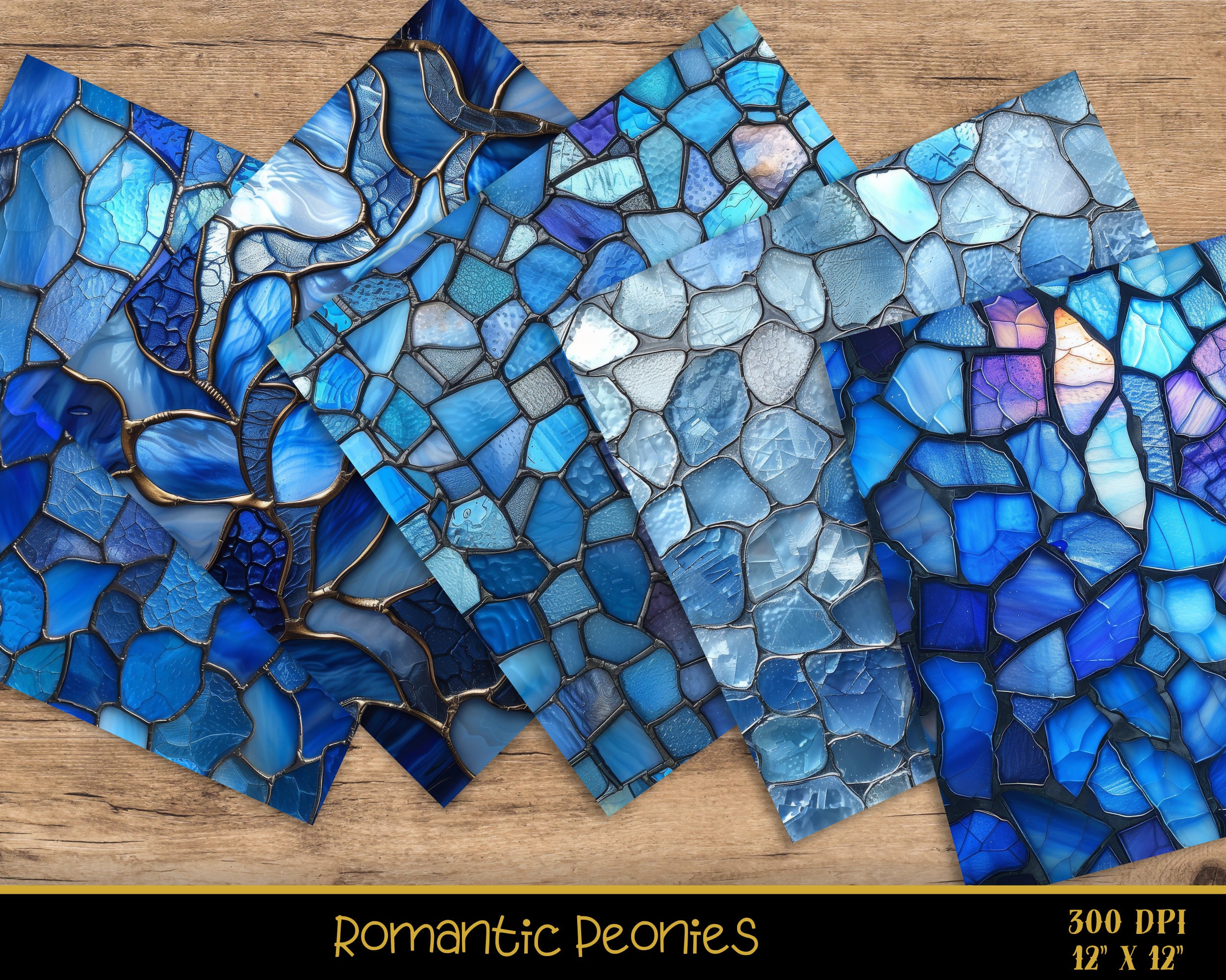 Ice Blue Stained Glass Pattern, Seamless Digital Paper (instant ...