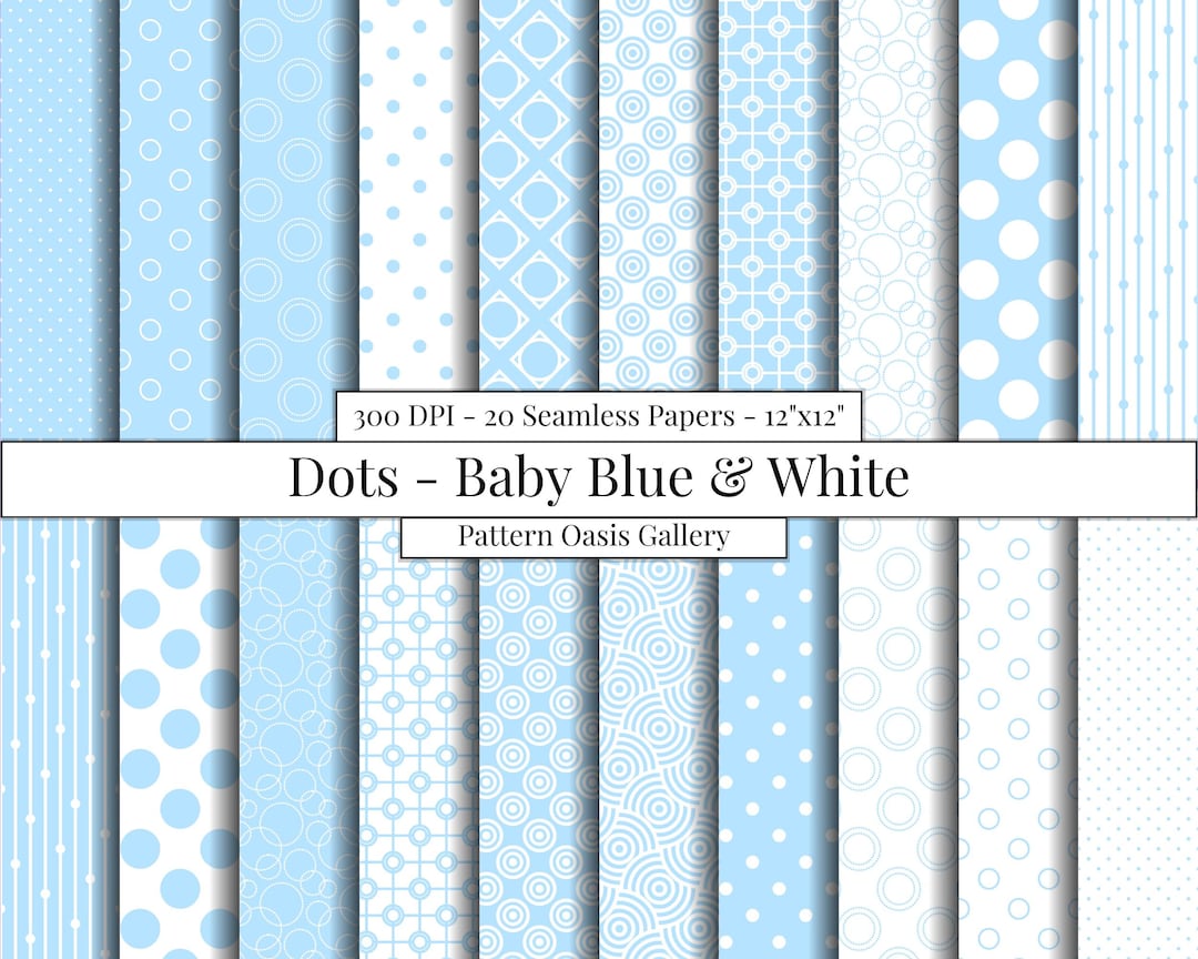 Baby Blue & White Polka Dots Digital Paper Bundle, 12"x12" Seamless ...