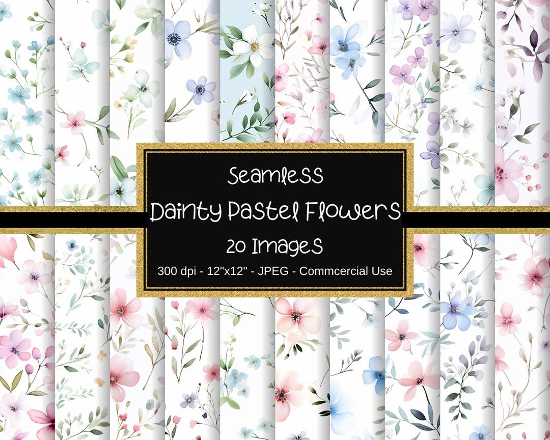 Dainty Pastel Flowers Seamless Digital Papers, Floral Watercolor ...