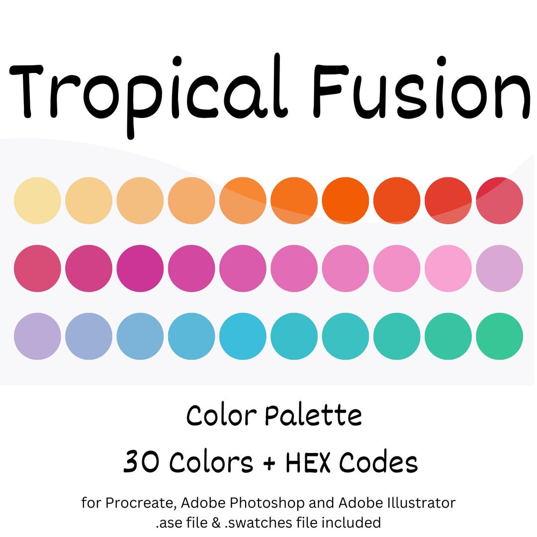 Tropical Fusion Digital Color Palette, iPad Procreate, Adobe Photoshop ...
