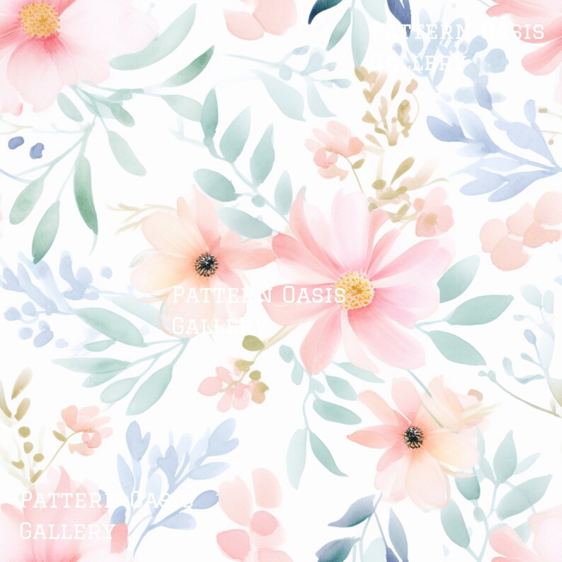 Pastel Flowers Seamless Digital Paper, Floral Watercolor Painting ...