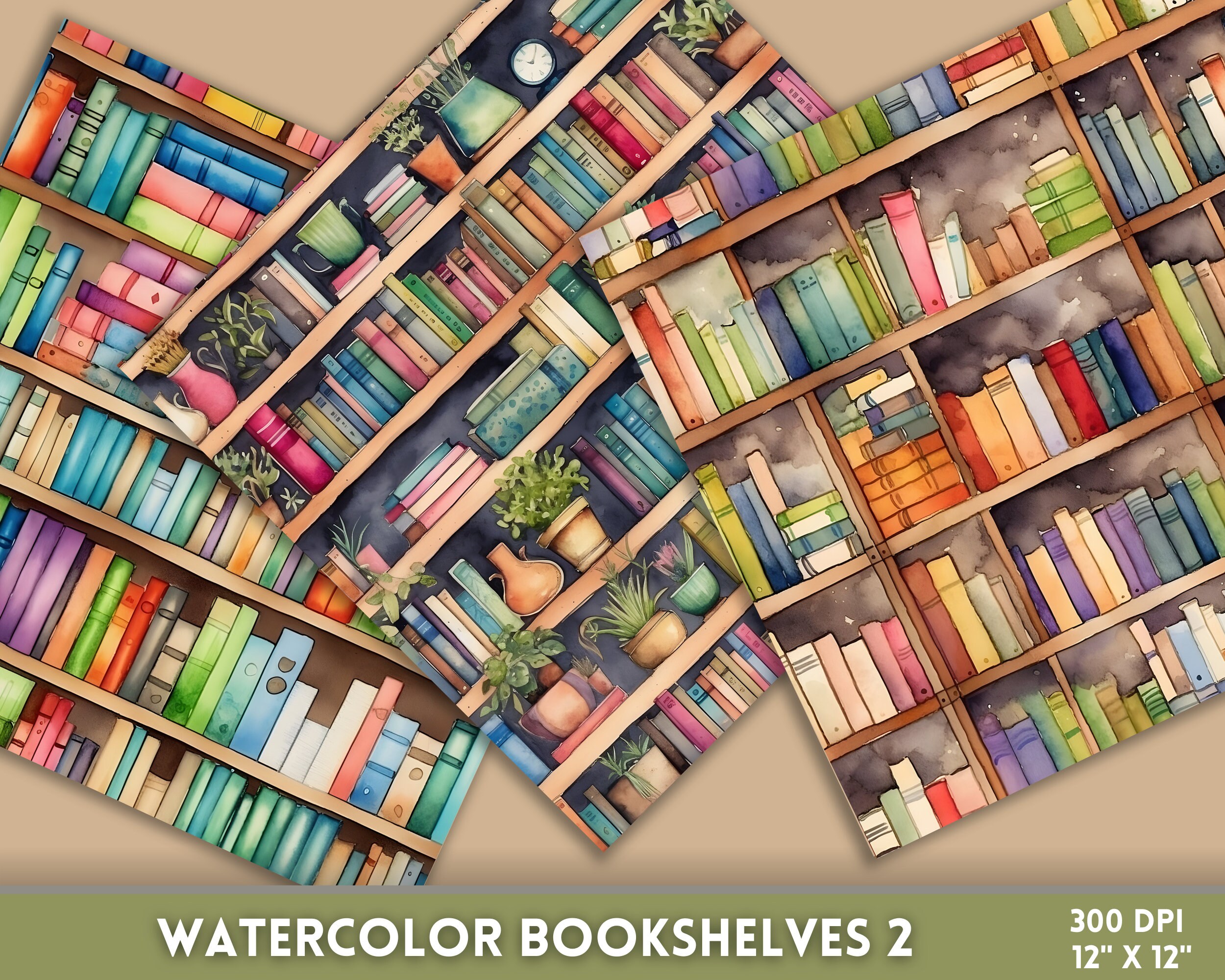 Bookshelf Digital Paper Pack Set of 20 High-quality, Instant Download ...