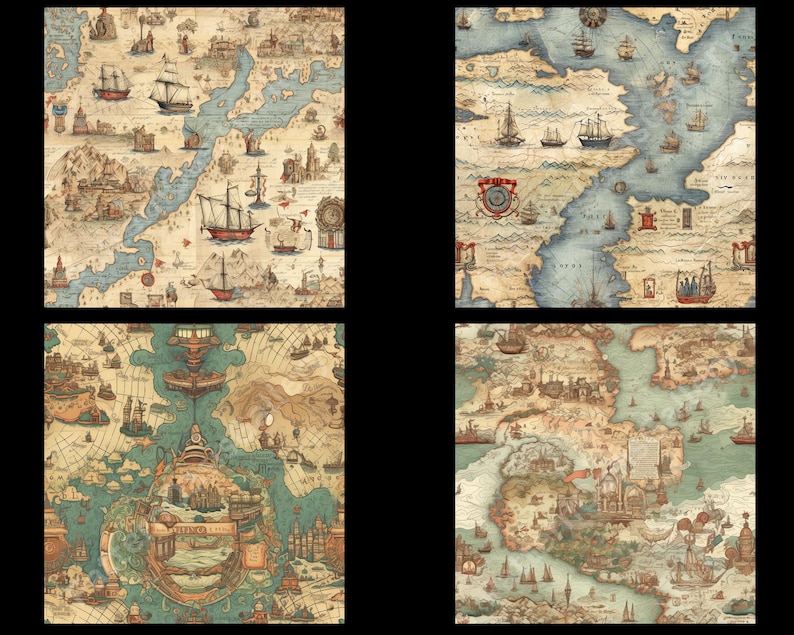 Fantasy Maps Seamless Patterns - 20 Old World Map Designs, 12"x12 ...