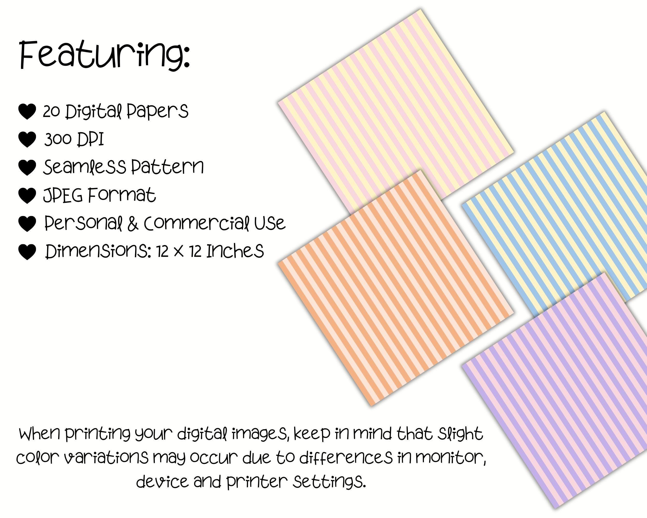 Pastel Stripes Digital Paper Bundle, Seamless Vertical Stripe Two Color ...
