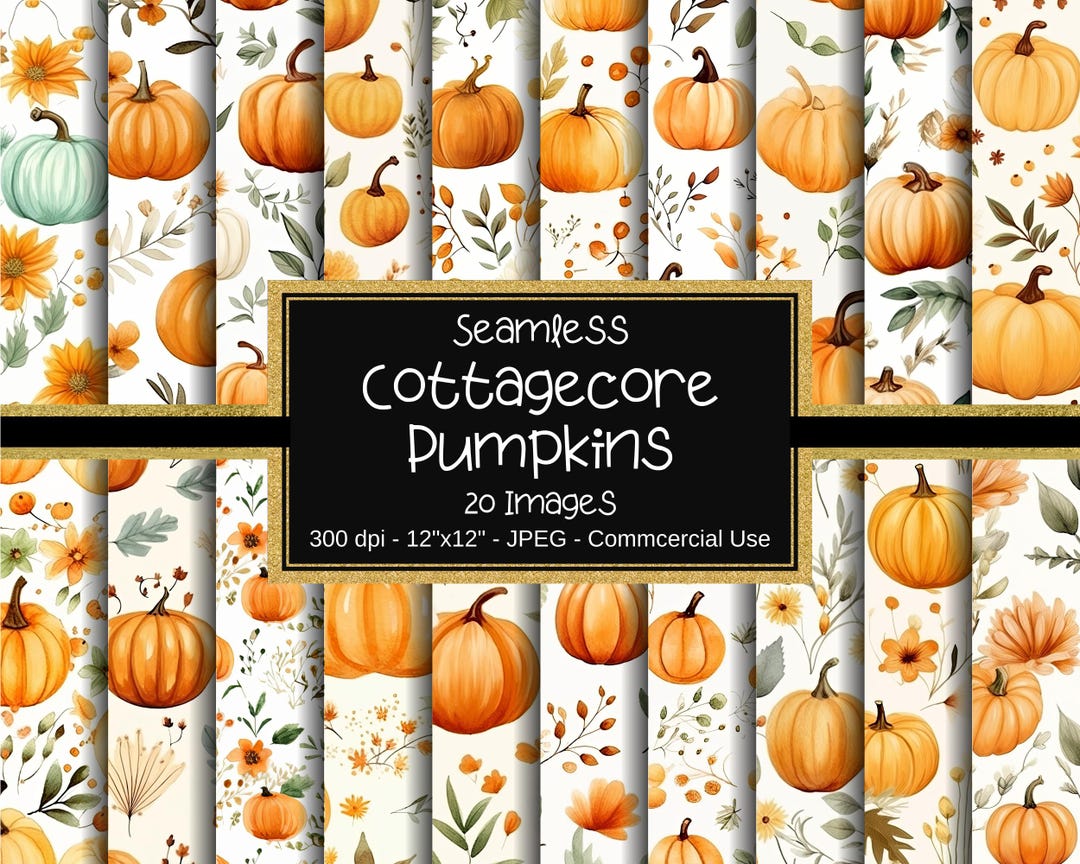 Cottagecore Pumpkins Seamless Digital Paper, Fall Patterns, 20 Designs ...